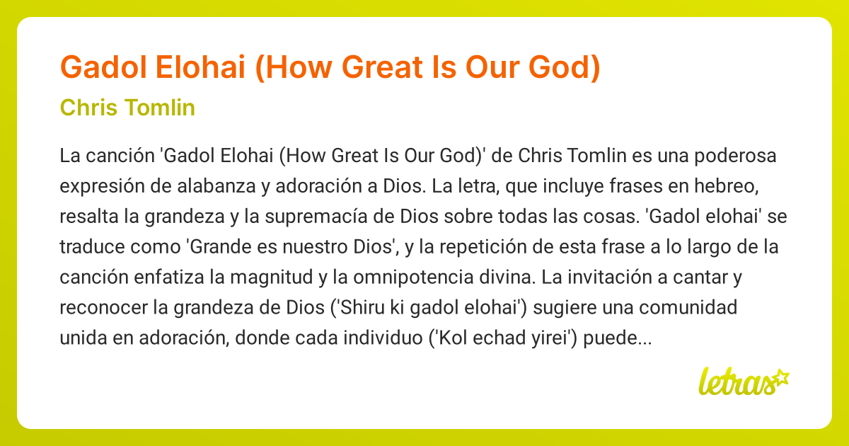 Significado de la canción Gadol Elohai (How Great Is Our God) (Chris ...