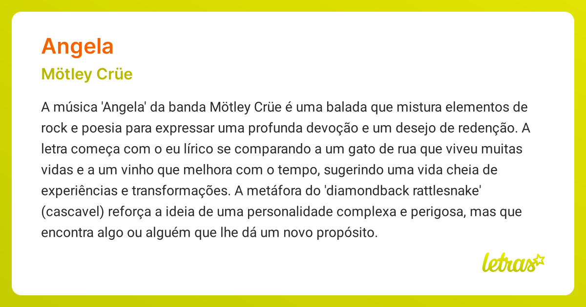 Significado da música ANGELA (Mötley Crüe) - LETRAS.MUS.BR