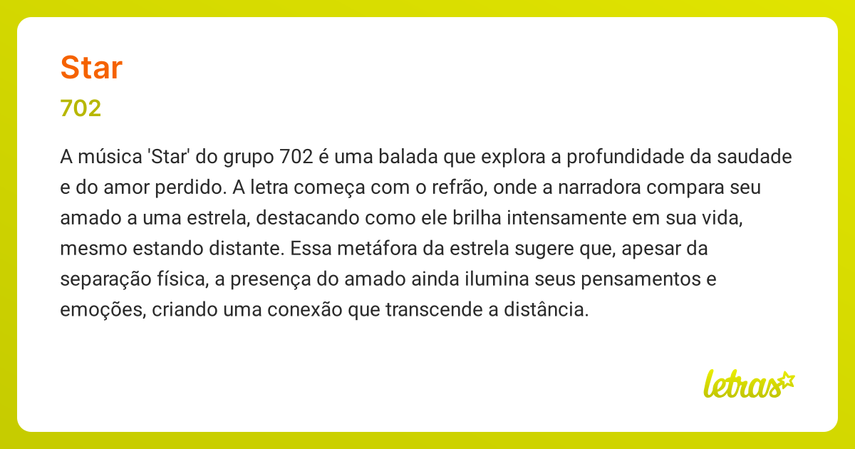 Significado da música STAR (702) - LETRAS.MUS.BR