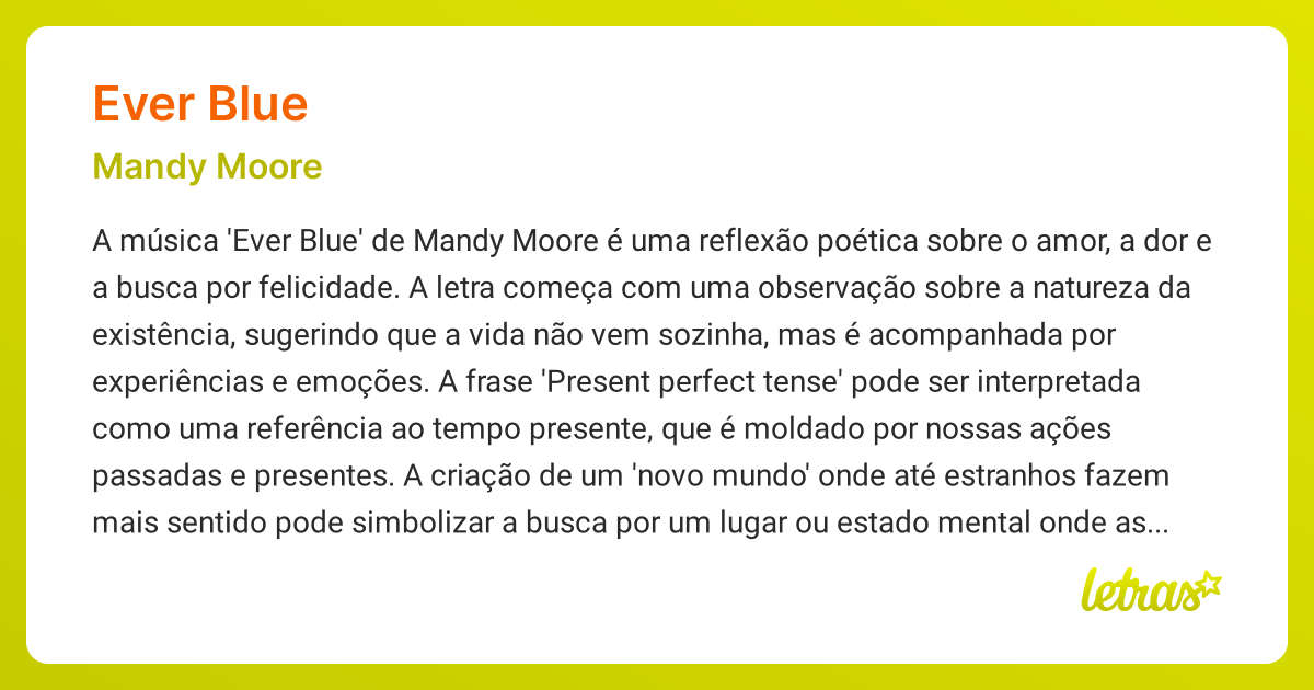 Significado da música EVER BLUE (Mandy Moore) - LETRAS.MUS.BR