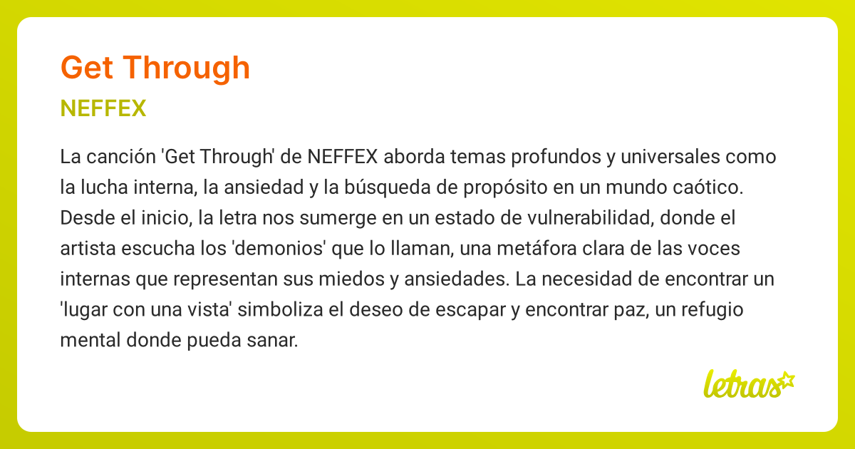 Significado de la canción GET THROUGH (NEFFEX) - LETRAS.COM