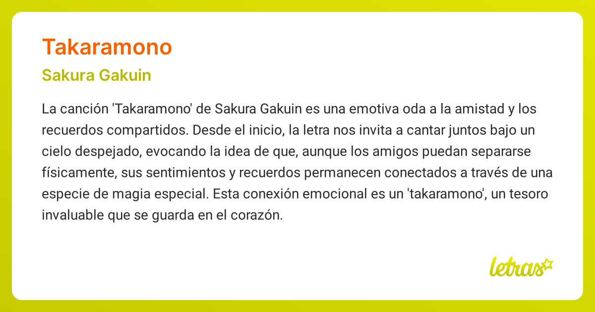 Significado de la canción TAKARAMONO (Sakura Gakuin) - LETRAS.COM