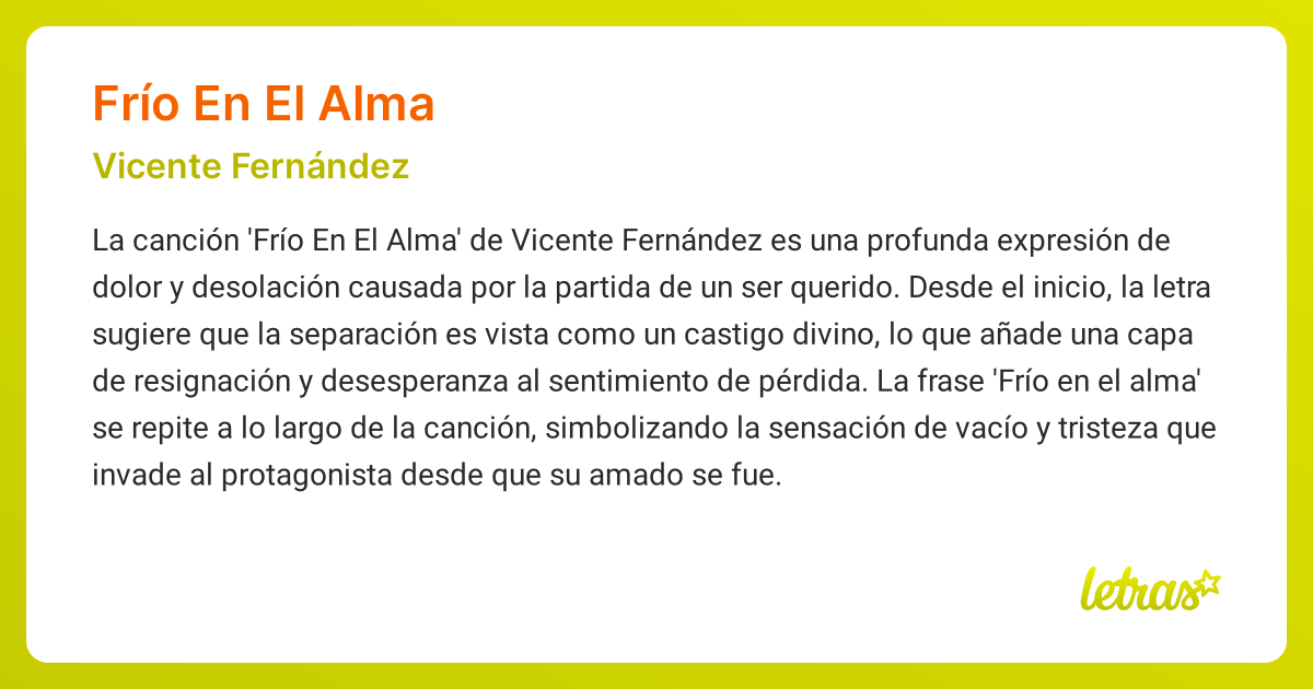 Significado de la canción FRÍO EN EL ALMA (Vicente Fernández) - LETRAS.COM