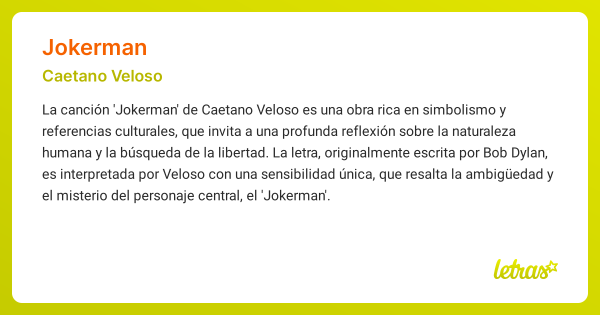 Significado de la canción JOKERMAN (Caetano Veloso) - LETRAS.COM