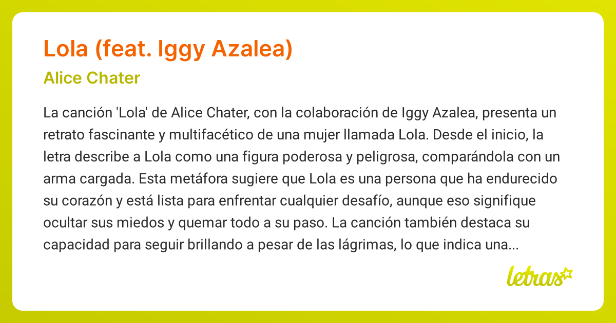 Significado de la canción LOLA (FEAT. IGGY AZALEA) (Alice Chater ...