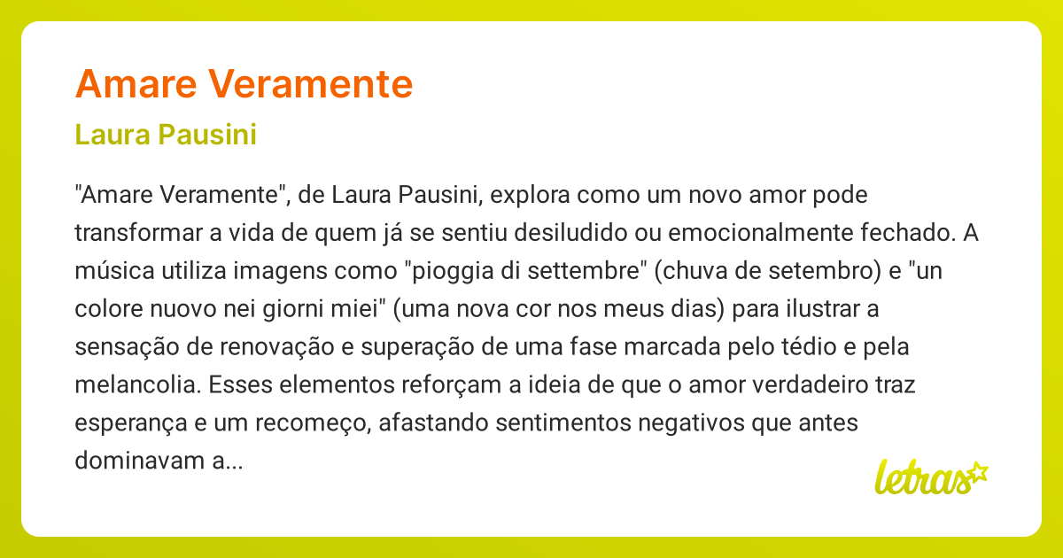 Significado da música AMARE VERAMENTE (Laura Pausini) - LETRAS.MUS.BR