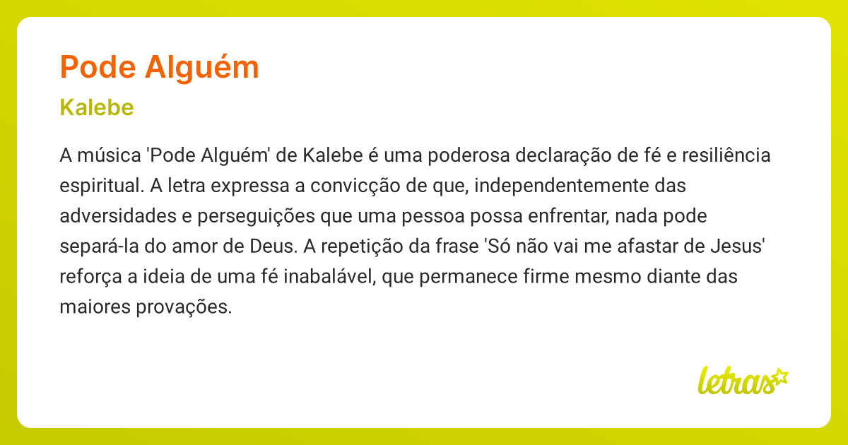 Significado da música PODE ALGUÉM (Kalebe) - LETRAS.MUS.BR