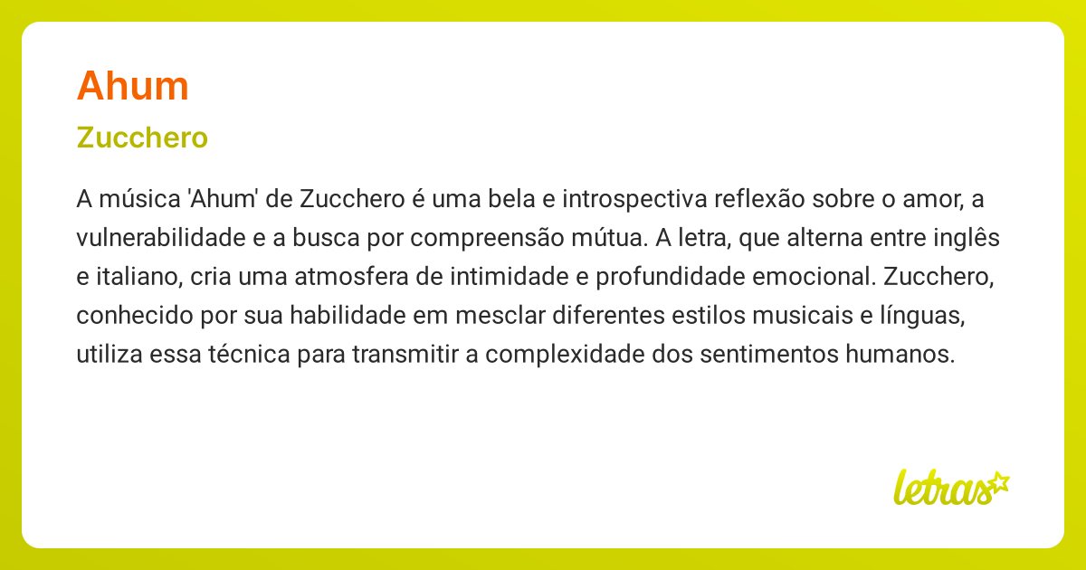 Significado da música AHUM (Zucchero) - LETRAS.MUS.BR