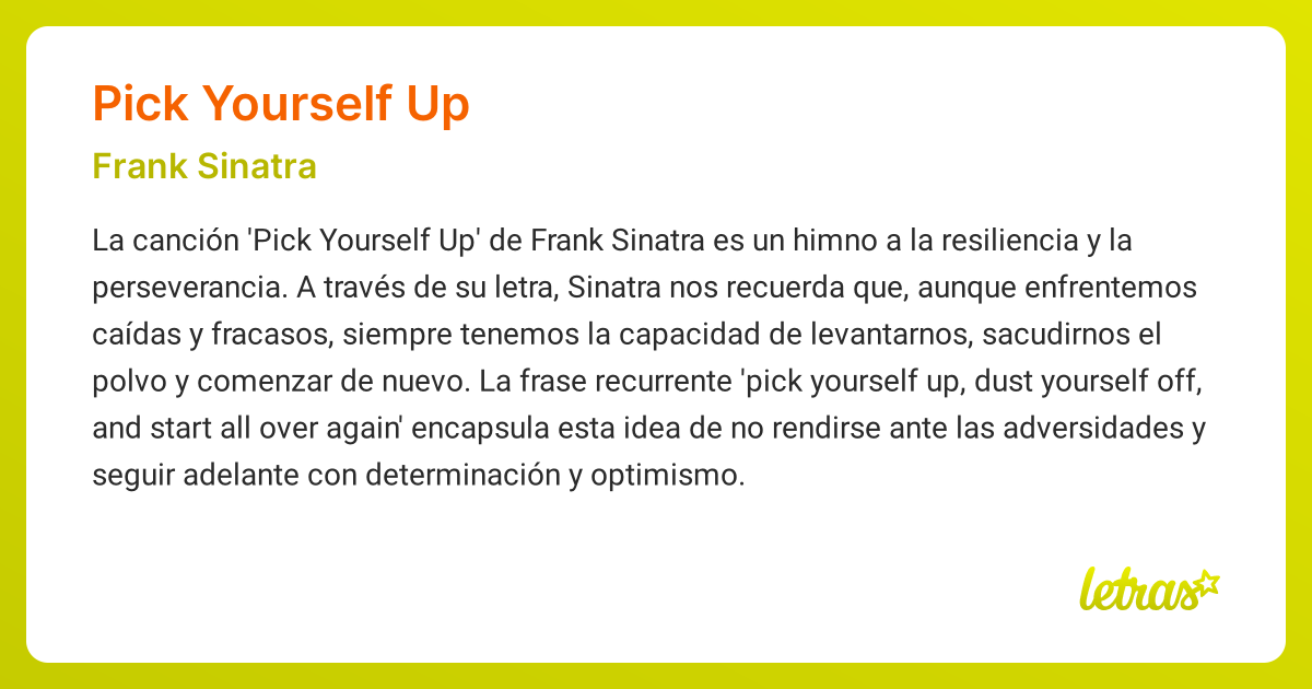 Significado de la canción PICK YOURSELF UP (Frank Sinatra) - LETRAS.COM