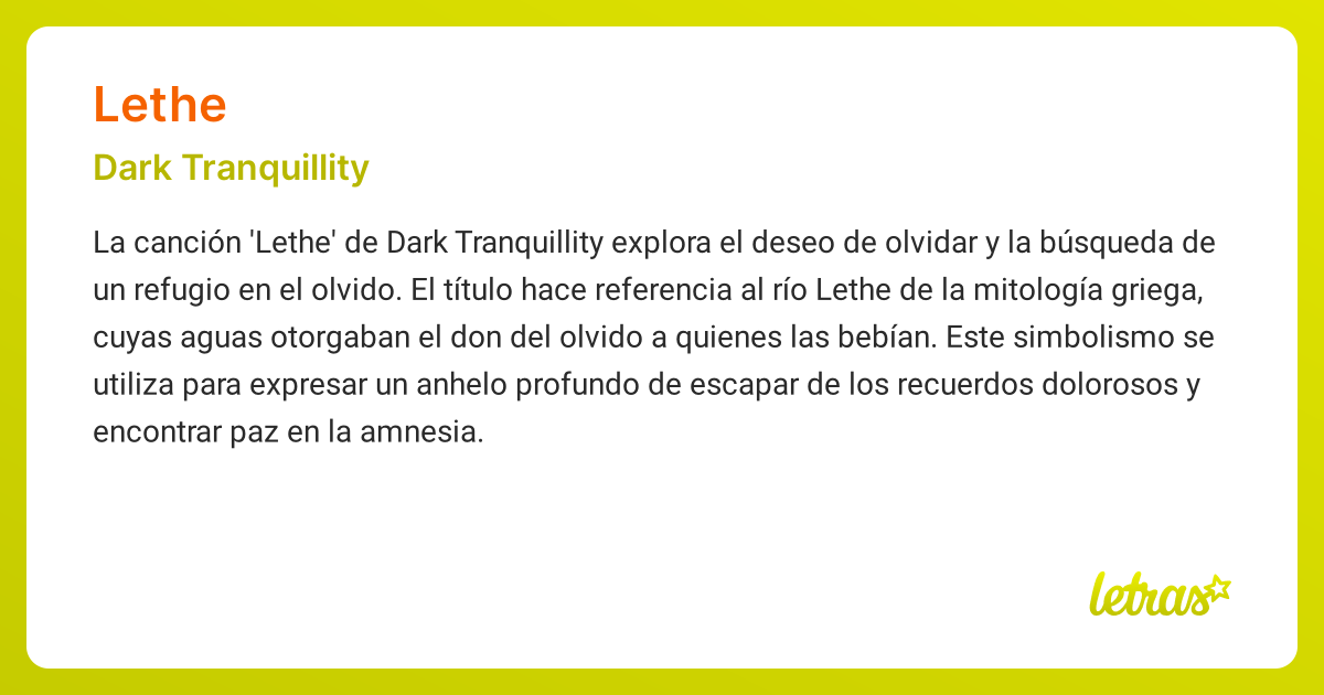 Significado de la canción LETHE (Dark Tranquillity) - LETRAS.COM