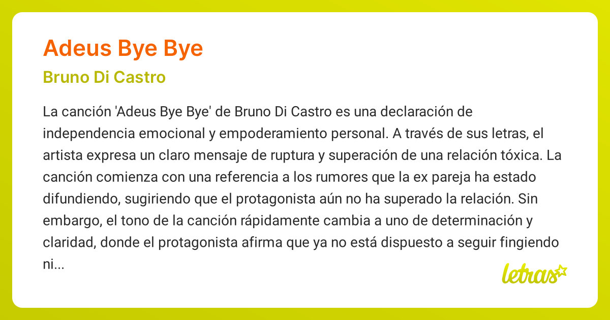 Significado de la canción ADEUS BYE BYE (Bruno Di Castro) - LETRAS.COM
