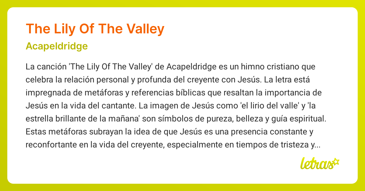Significado de la canción THE LILY OF THE VALLEY (Acapeldridge ...