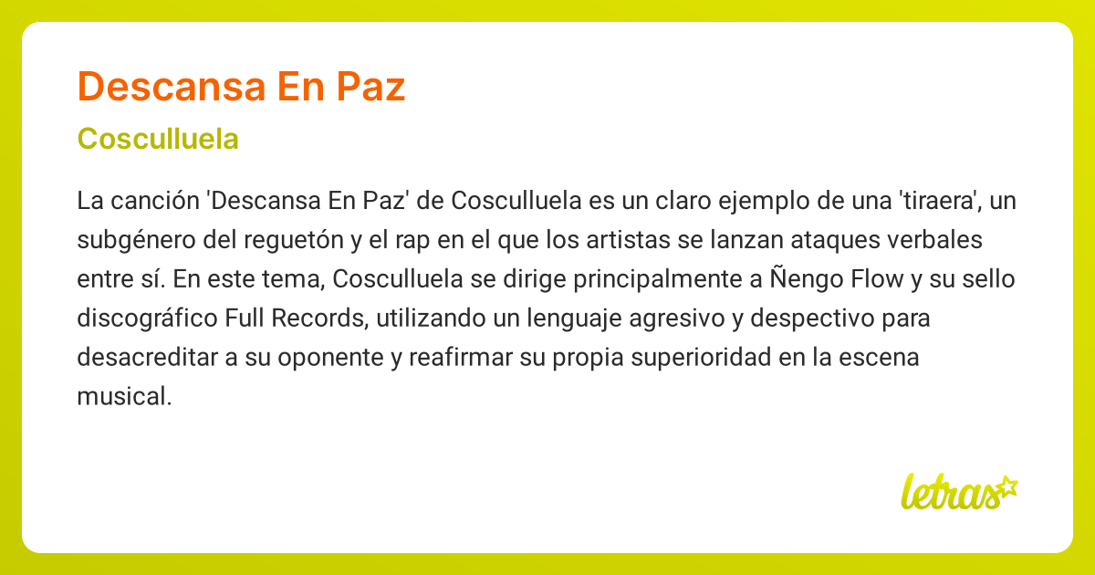 Significado de la canción DESCANSA EN PAZ (Cosculluela) - LETRAS.COM