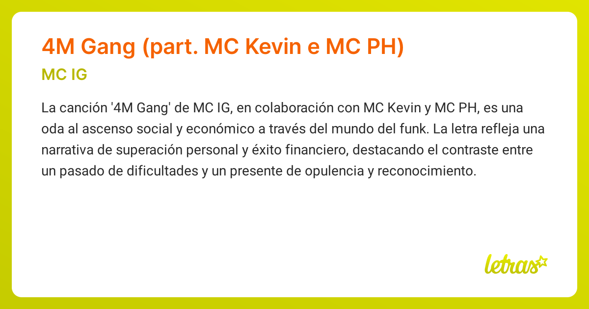 Significado de la canción 4M Gang (part. MC Kevin e MC PH) (MC IG) - LETRAS.COM