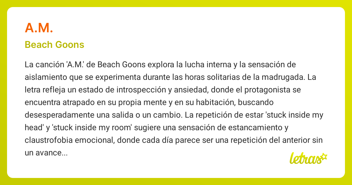 Significado de la canción A.M. (Beach Goons) - LETRAS.COM