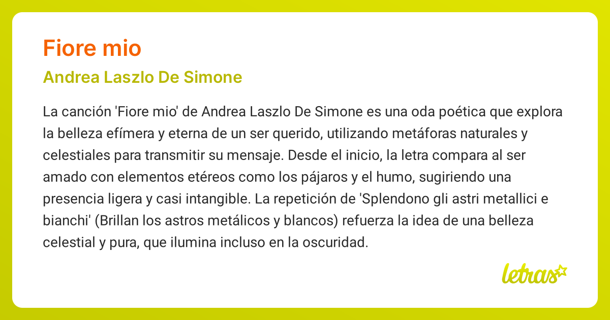 Significado de la canción FIORE MIO (Andrea Laszlo De Simone) - LETRAS.COM