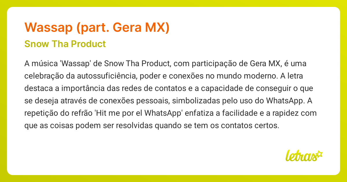 Significado da música WASSAP (PART. GERA MX) (Snow Tha Product ...
