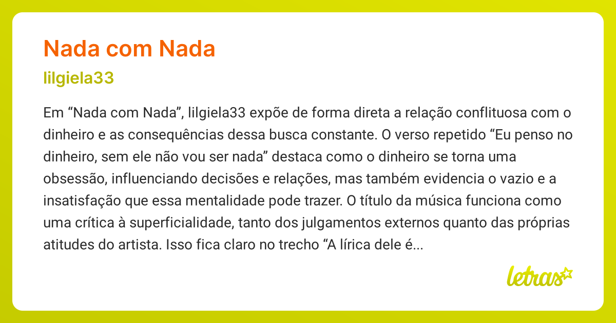 Significado da música NADA COM NADA (lilgiela33) - LETRAS.MUS.BR