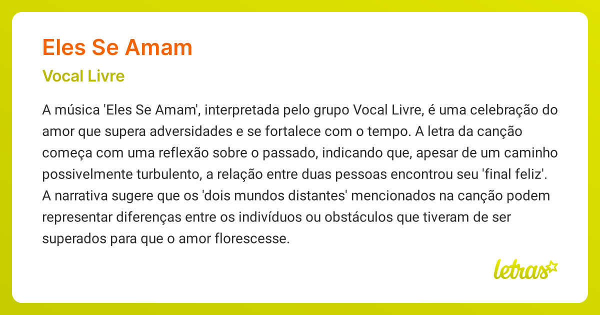 Significado da música ELES SE AMAM (Vocal Livre) - LETRAS.MUS.BR