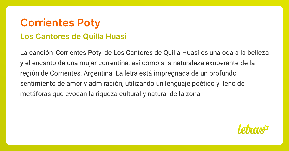 Significado de la canción CORRIENTES POTY (Los Cantores de Quilla Huasi ...