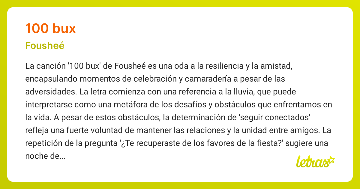 Significado de la canción 100 BUX (Fousheé) - LETRAS.COM