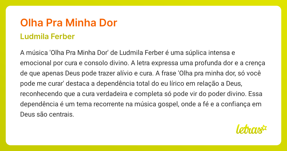 Significado da música OLHA PRA MINHA DOR (Ludmila Ferber) - LETRAS.MUS.BR