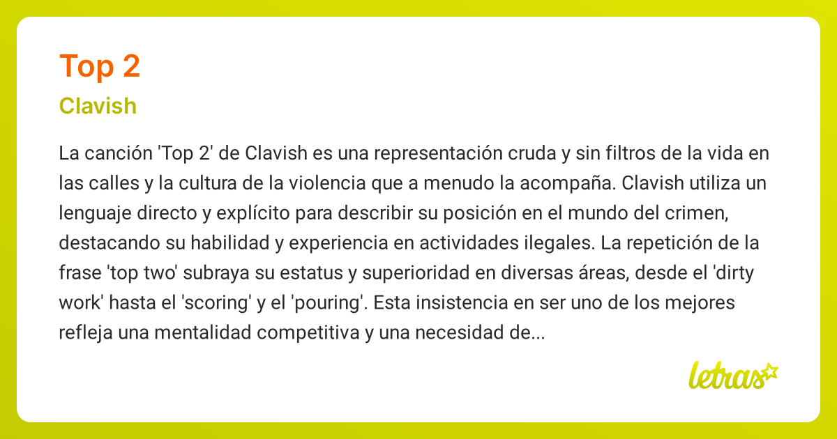 Significado de la canción TOP 2 (Clavish) - LETRAS.COM