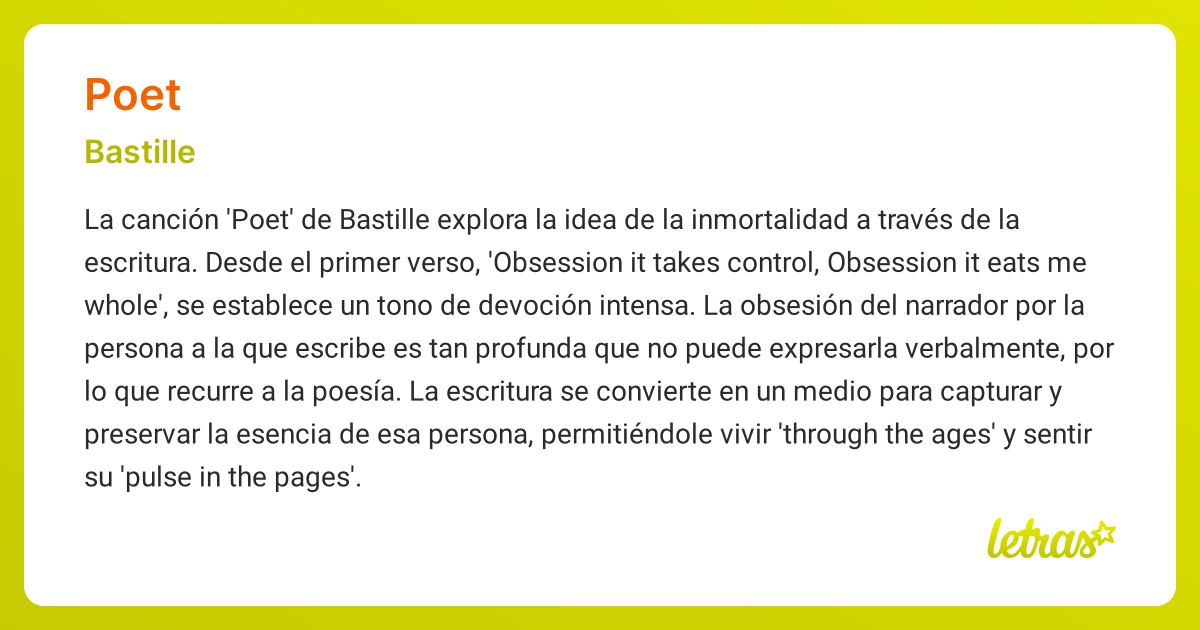 Significado de la canción POET (Bastille) - LETRAS.COM