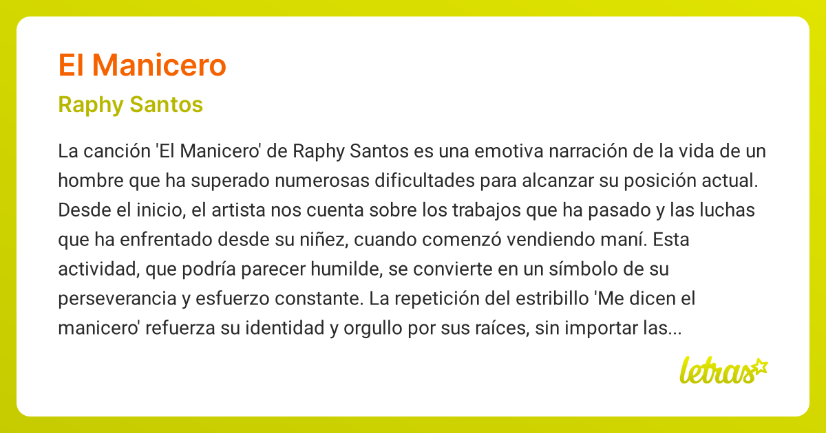 Significado de la canción EL MANICERO (Raphy Santos) - LETRAS.COM