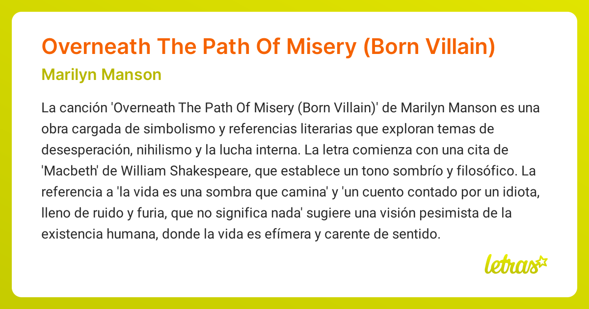 Significado de la canción Overneath The Path Of Misery (Born Villain ...