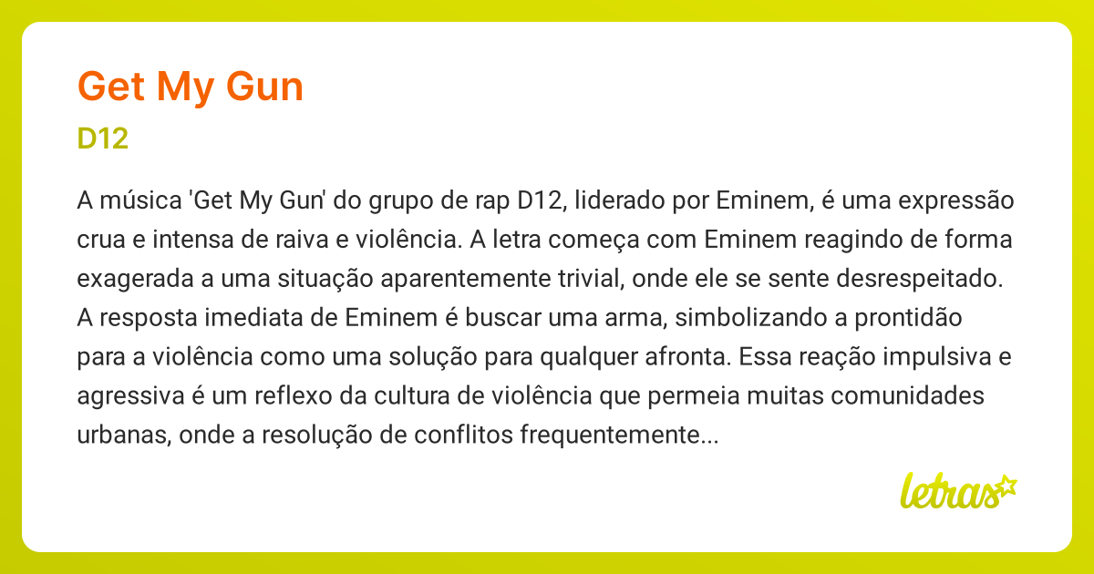 Significado da música GET MY GUN (D12) - LETRAS.MUS.BR