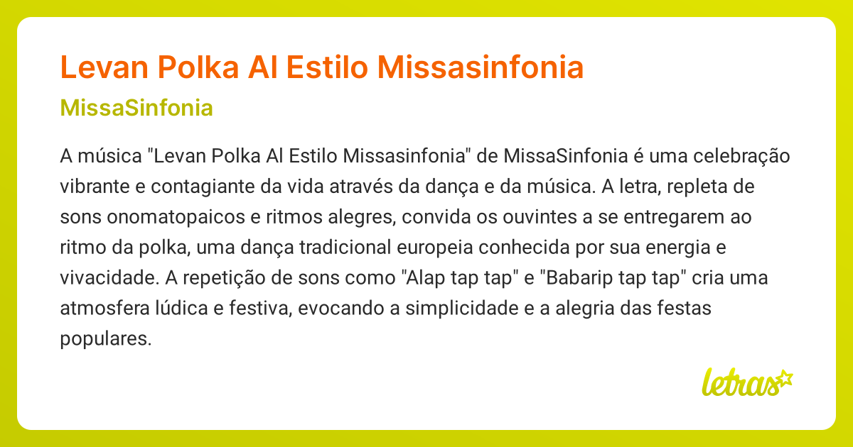 Significado da música Levan Polka Al Estilo Missasinfonia ...