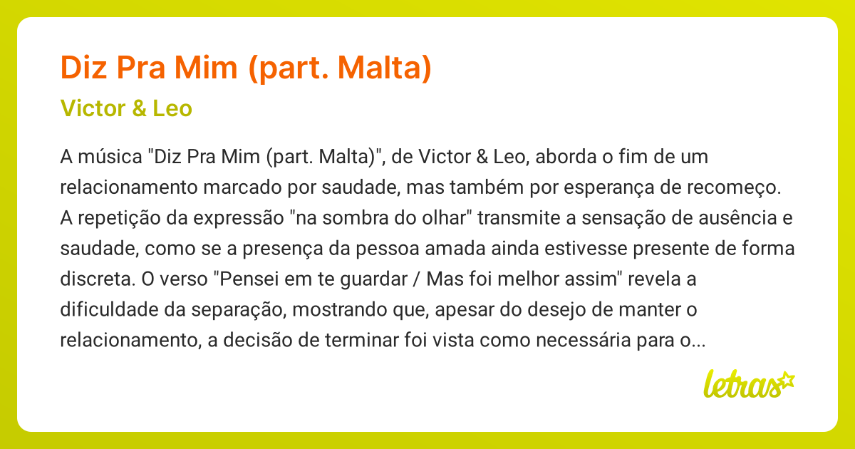 Significado da música DIZ PRA MIM (PART. MALTA) (Victor & Leo) - LETRAS ...