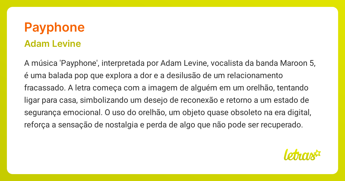 Significado da música PAYPHONE (Adam Levine) - LETRAS.MUS.BR