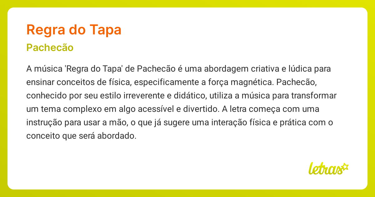 Significado da música REGRA DO TAPA (Pachecão) - LETRAS.MUS.BR