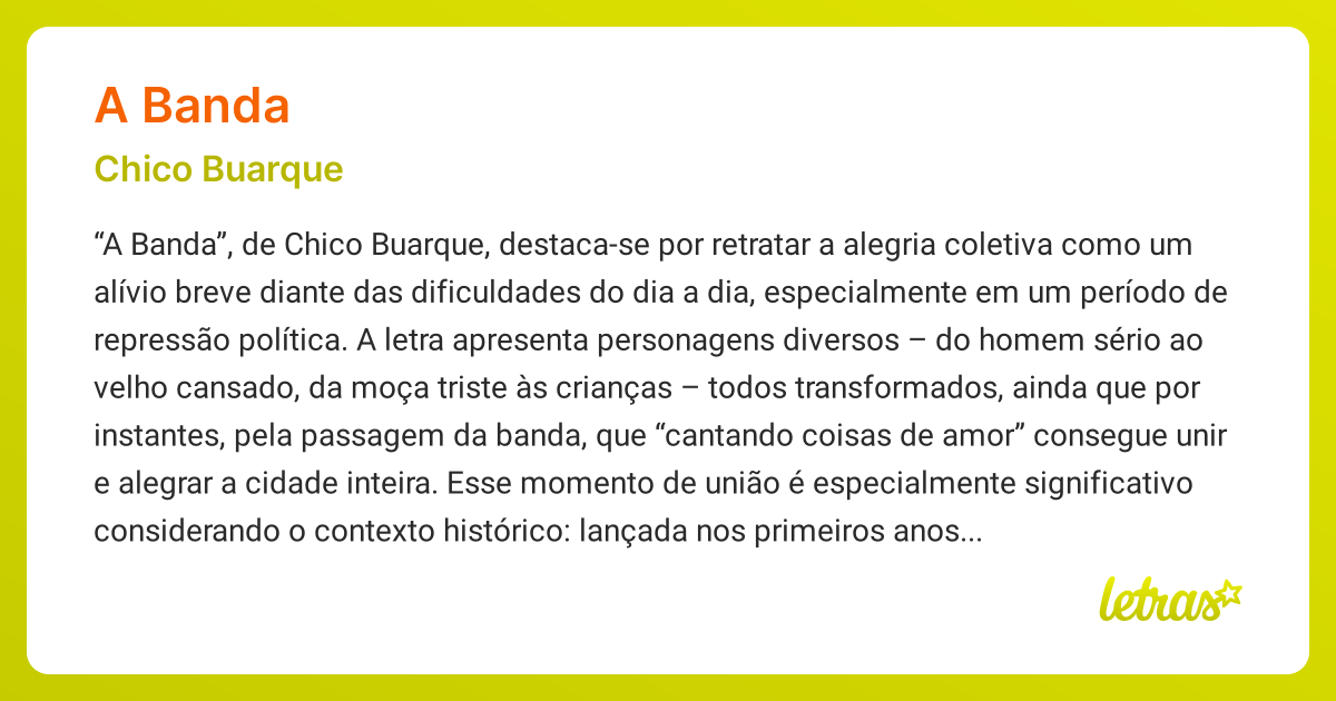 Significado da música A BANDA (Chico Buarque) - LETRAS.MUS.BR