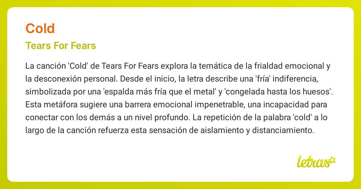 Significado de la canción COLD (Tears For Fears) - LETRAS.COM