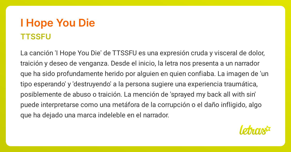 Significado de la canción I HOPE YOU DIE (TTSSFU) - LETRAS.COM