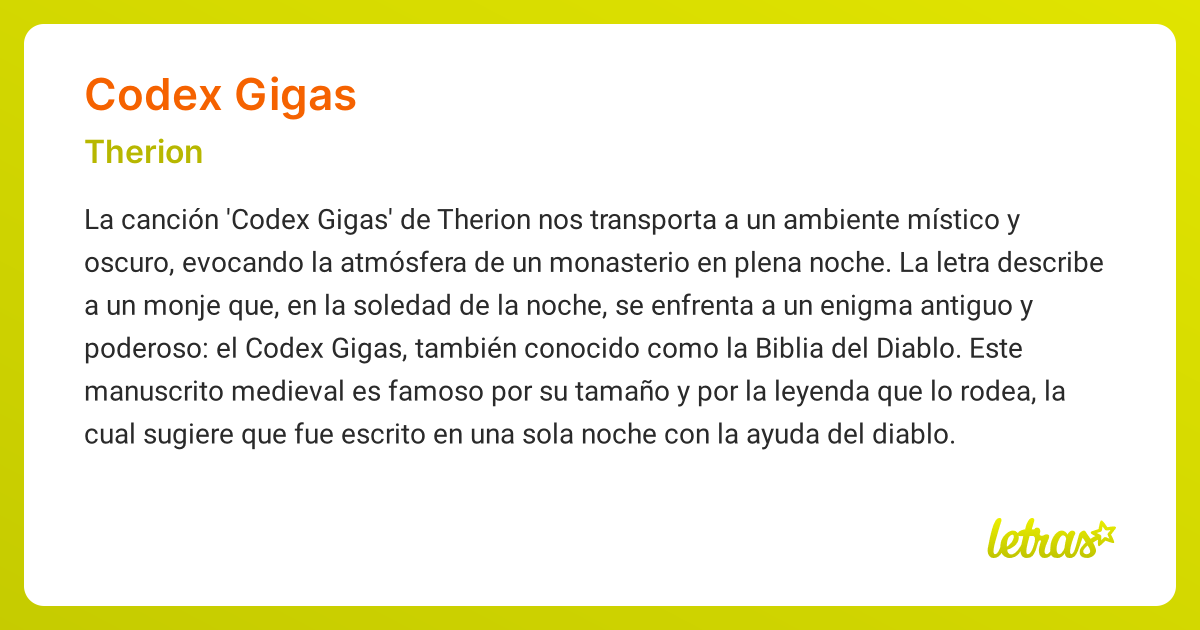 Significado de la canción CODEX GIGAS (Therion) - LETRAS.COM