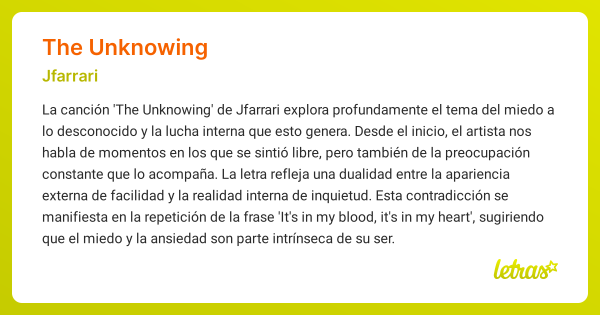Significado de la canción THE UNKNOWING (Jfarrari) - LETRAS.COM