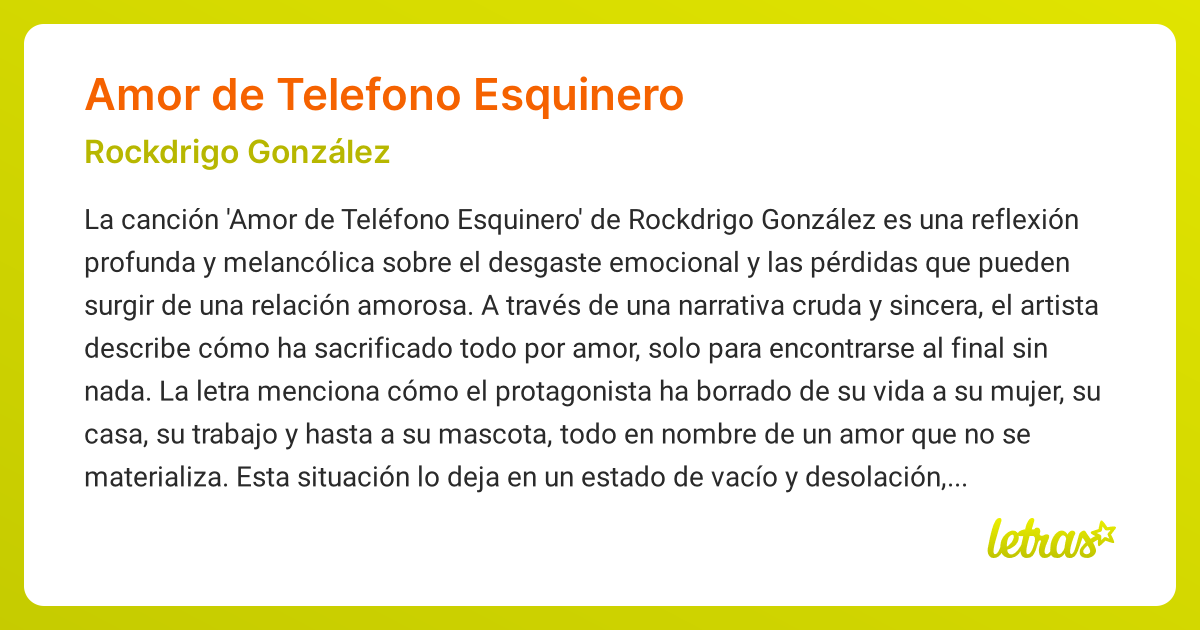 Significado de la canción AMOR DE TELEFONO ESQUINERO (Rockdrigo ...