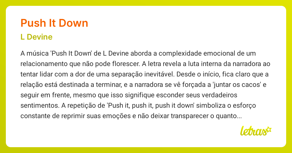 Significado da música PUSH IT DOWN (L Devine) - LETRAS.MUS.BR
