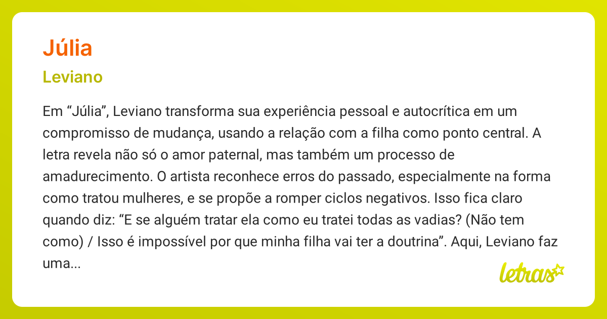 Significado da música JÚLIA (Leviano) - LETRAS.MUS.BR