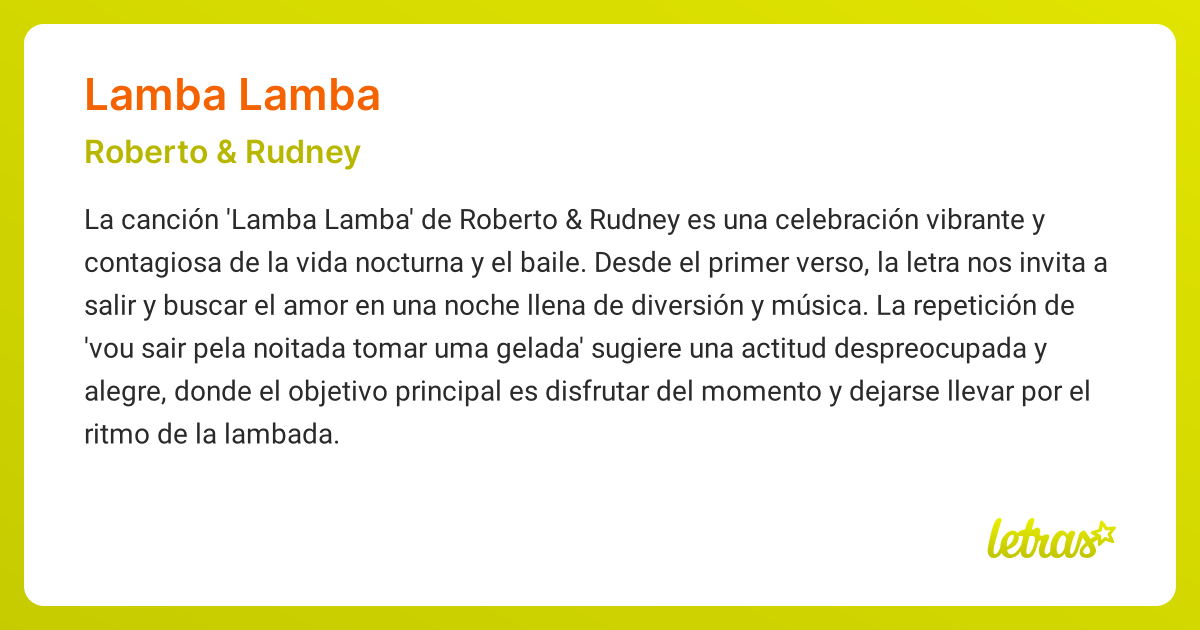 Significado de la canción LAMBA LAMBA (Roberto & Rudney) - LETRAS.COM