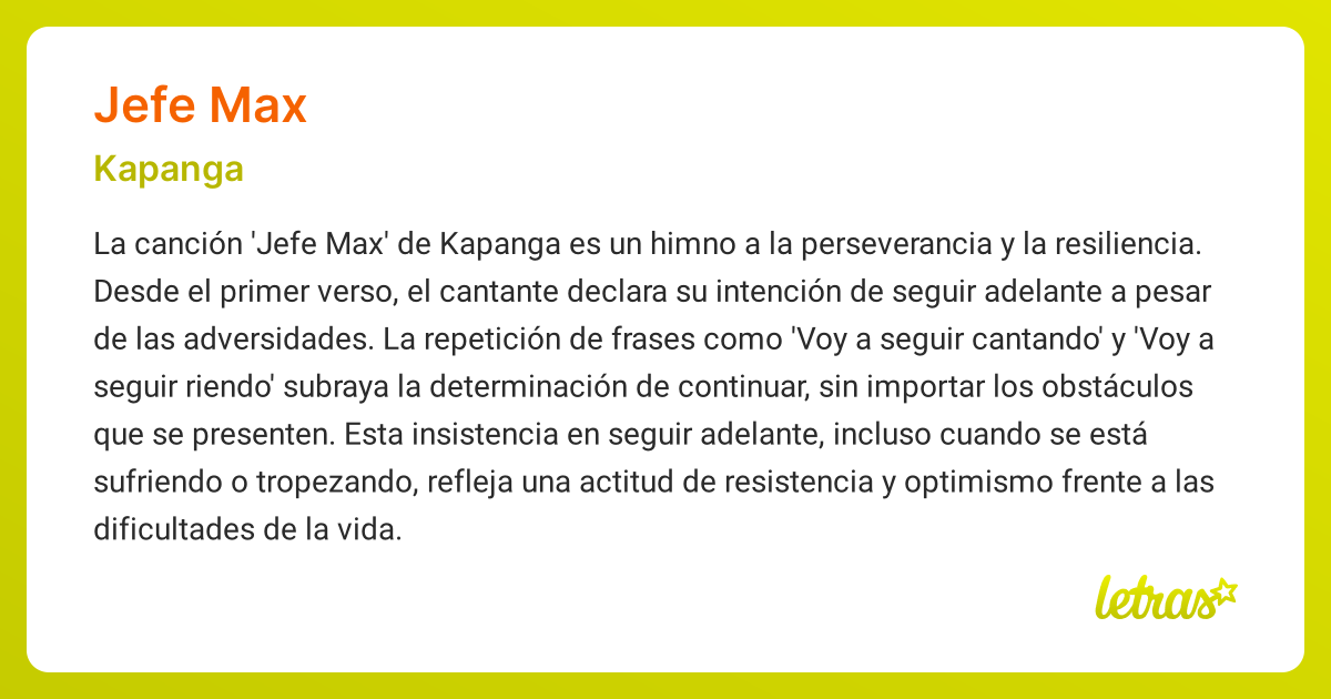 Significado de la canción JEFE MAX (Kapanga) - LETRAS.COM