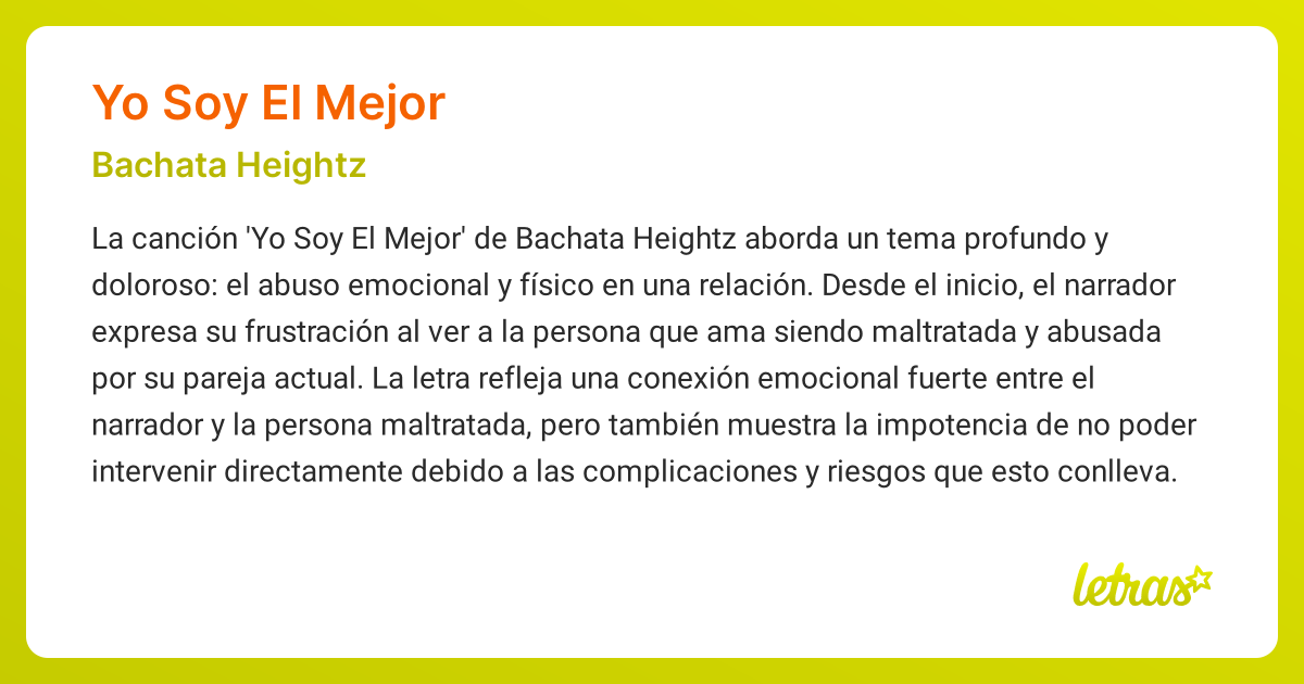 Significado de la canción YO SOY EL MEJOR (Bachata Heightz) - LETRAS.COM