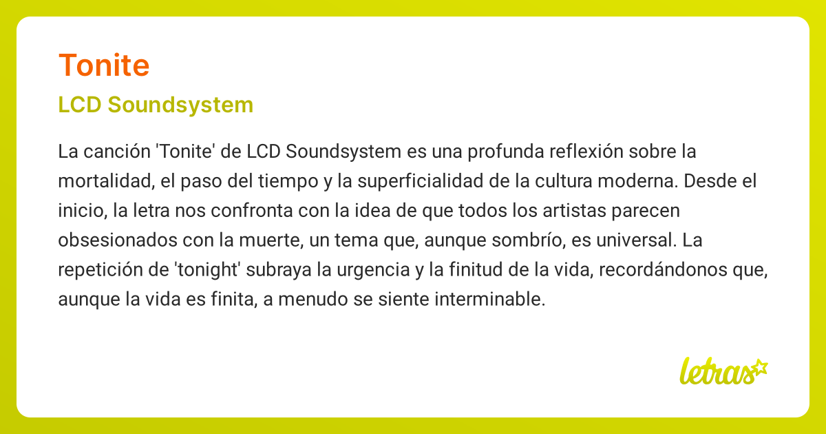Significado de la canción TONITE (LCD Soundsystem) - LETRAS.COM