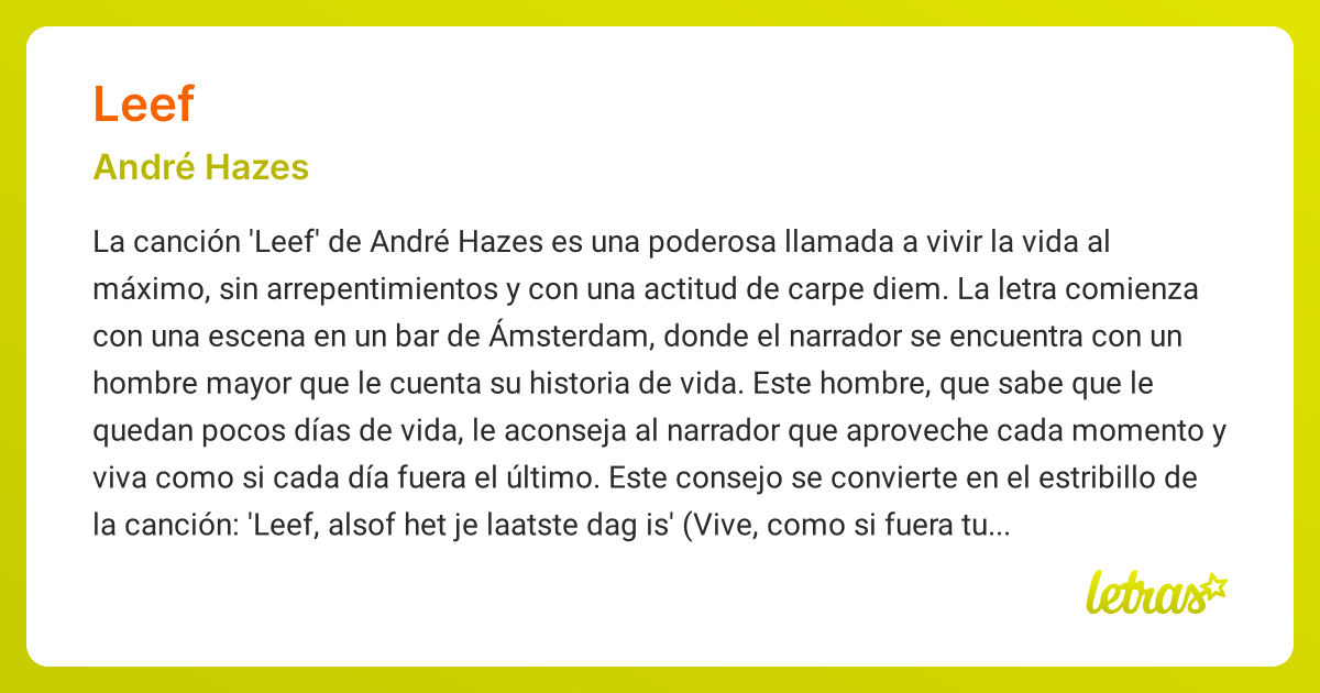 Significado de la canción LEEF (André Hazes) - LETRAS.COM