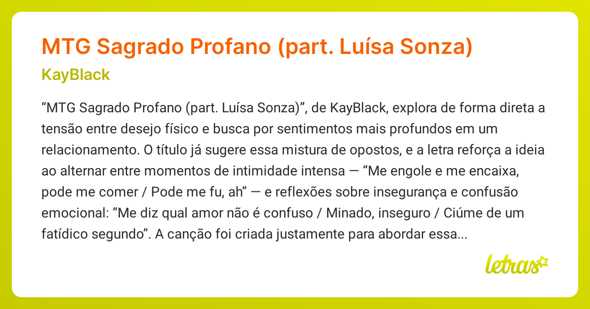 Significado da música MTG Sagrado Profano (part. Luísa Sonza) (KayBlack ...