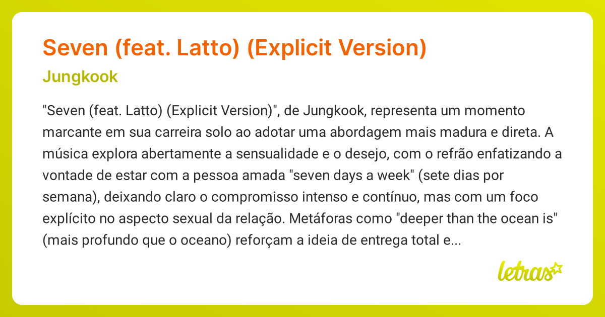 Significado da música Seven (feat. Latto) (Explicit Version) (Jungkook ...
